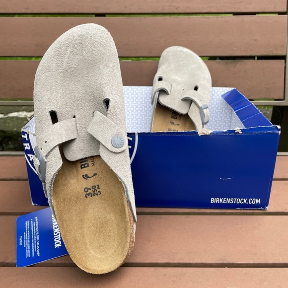 Birkenstock | Shoes | Birkenstock Boston Rare Stone Coin Gray Suede ...